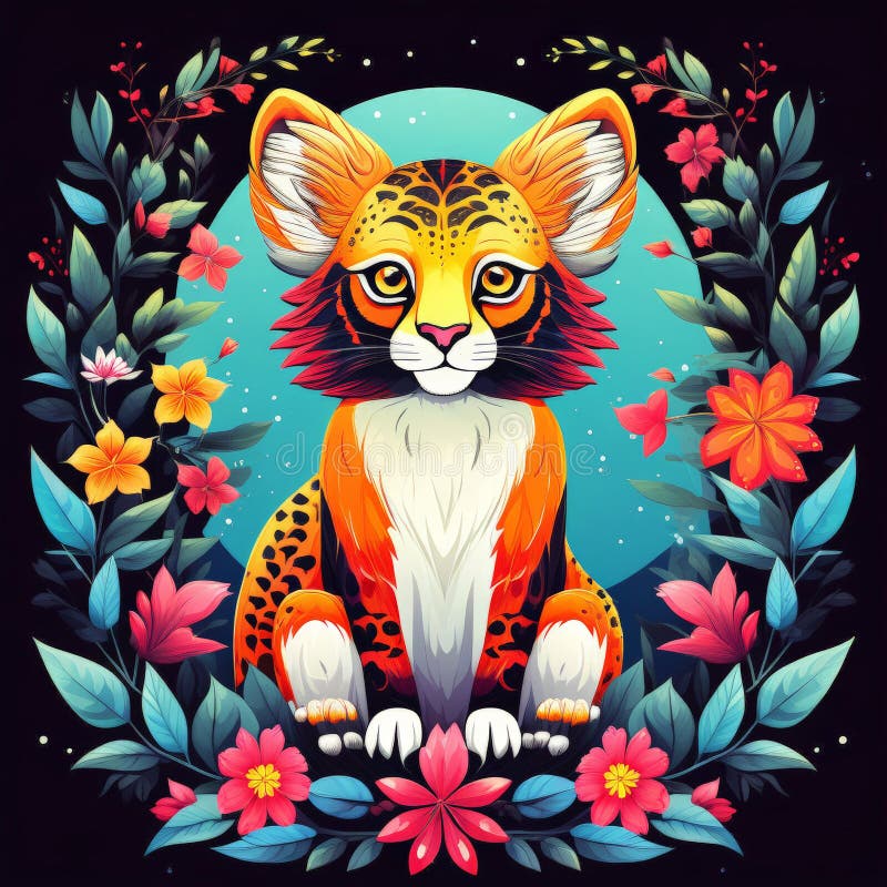Illustration of a Tiger in Floral Pattern Stock Illustration ...