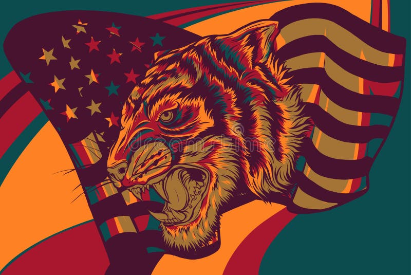 Vector Illustration of Tiger Head and American Flag. Stock Illustration ...