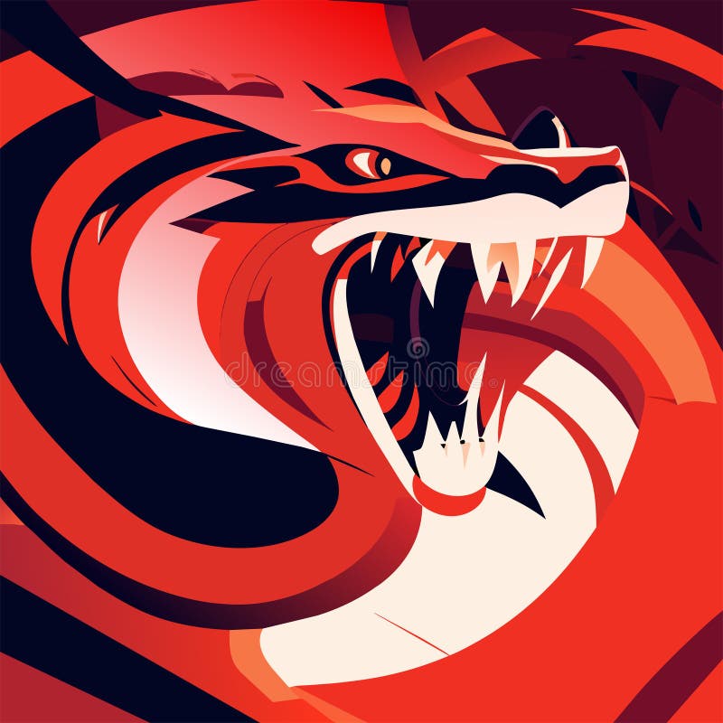 Two Head Tiger with Fangs Vector Outline Design Stock Vector ...