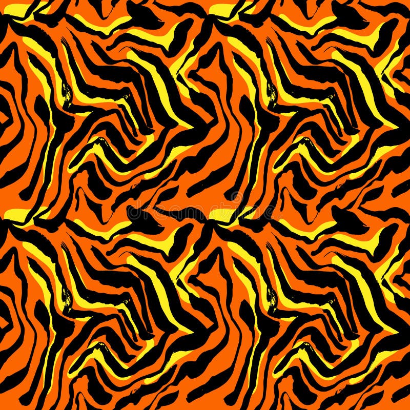 Vector Illustration Tiger Print Seamless Pattern. Orange and Yellow ...