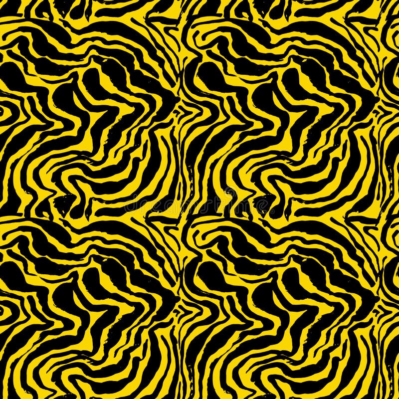 Vector Illustration Tiger Print Seamless Pattern. Yellow Hand Drawn ...