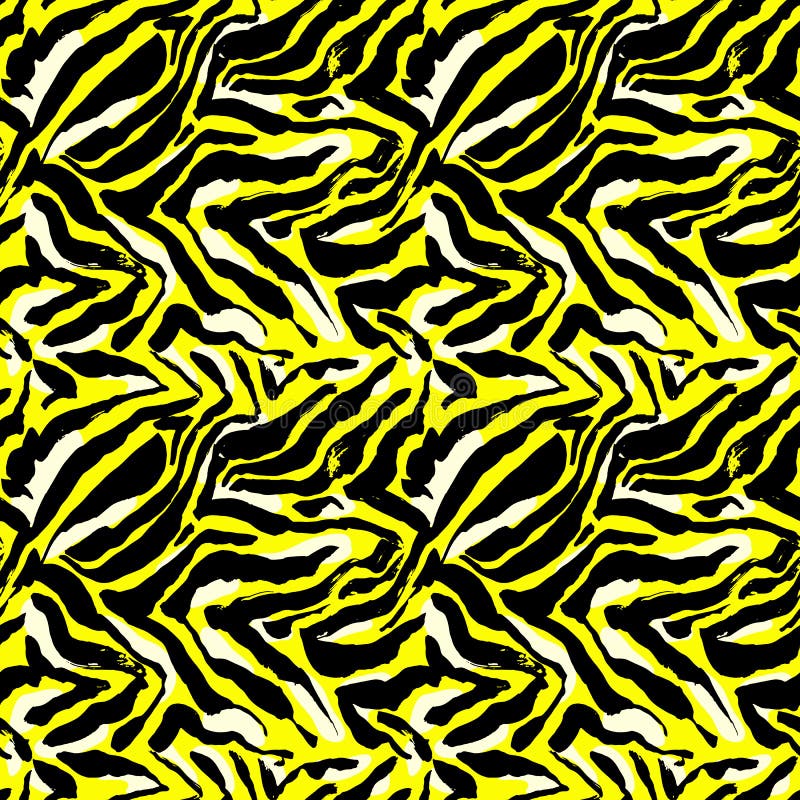 Vector Illustration Tiger Print Seamless Pattern. Yellow Hand Drawn ...