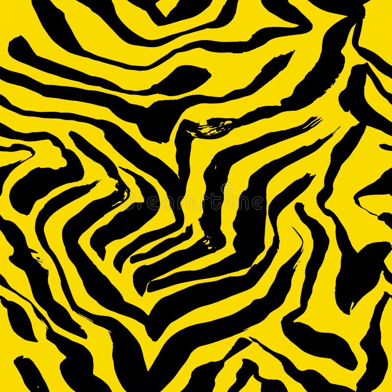 Vector Illustration Tiger Print Seamless Pattern. Yellow Hand Drawn ...