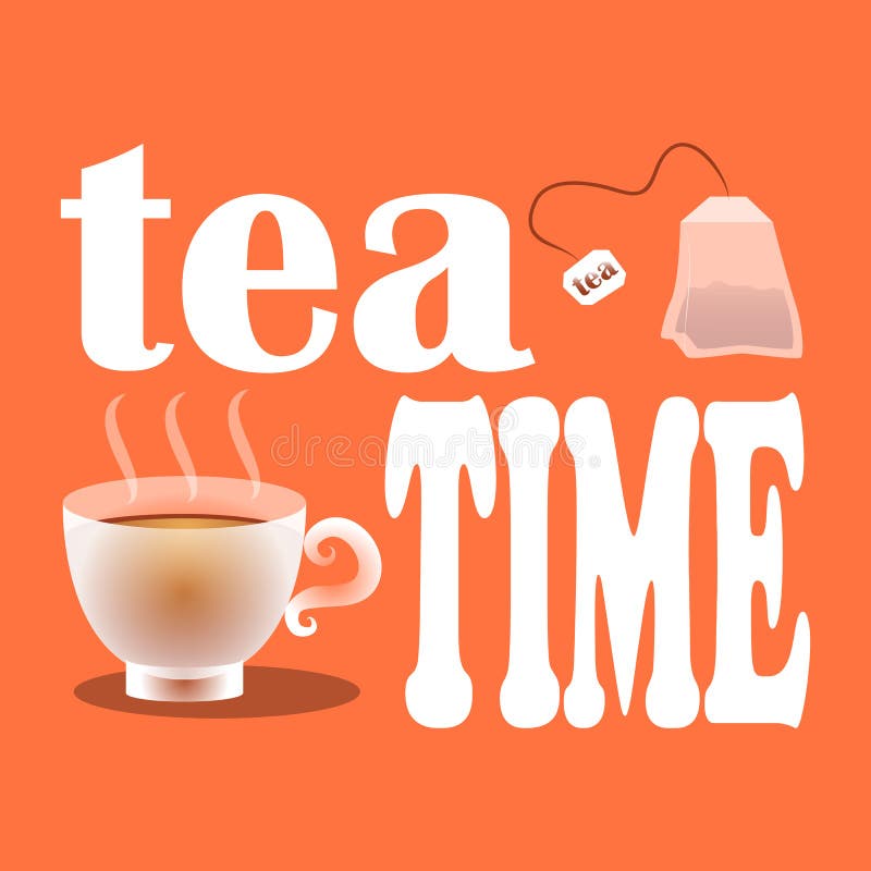 Vector Illustration of the Time Drinking Tea with Tea Bags, White Cup ...