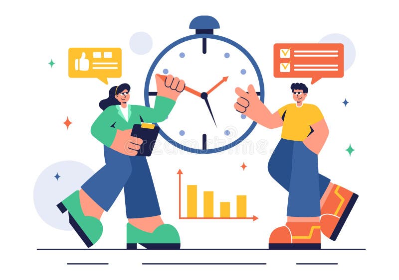 Vector Illustration of Time Management with Clock Settings, Task ...