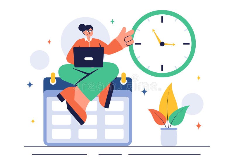 Vector Illustration of Time Management with Clock Settings, Task ...