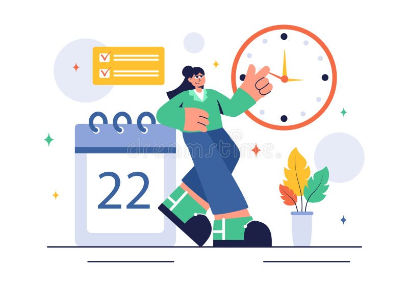 Vector Illustration of Time Management with Clock Settings, Task ...