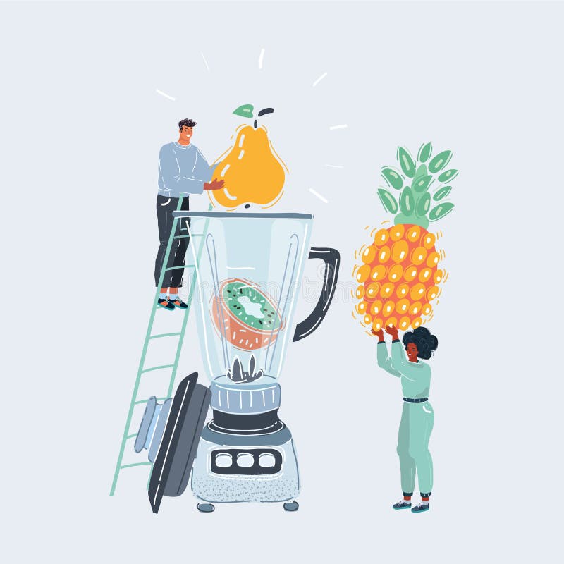 Vector Illustration of Tiny People Who Make a Smoothie on White ...