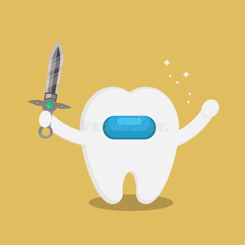 Vector Illustration of a Tooth Character with a Sword Stock Vector ...