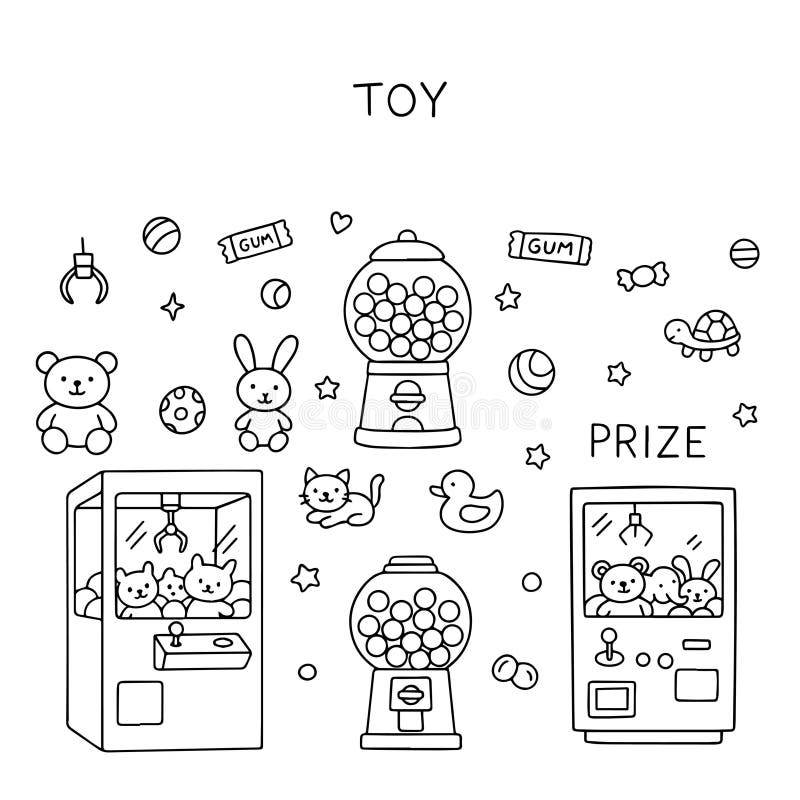 Vector Illustration of Toy Claw Machine (Crane Machine) and Gum Ball ...