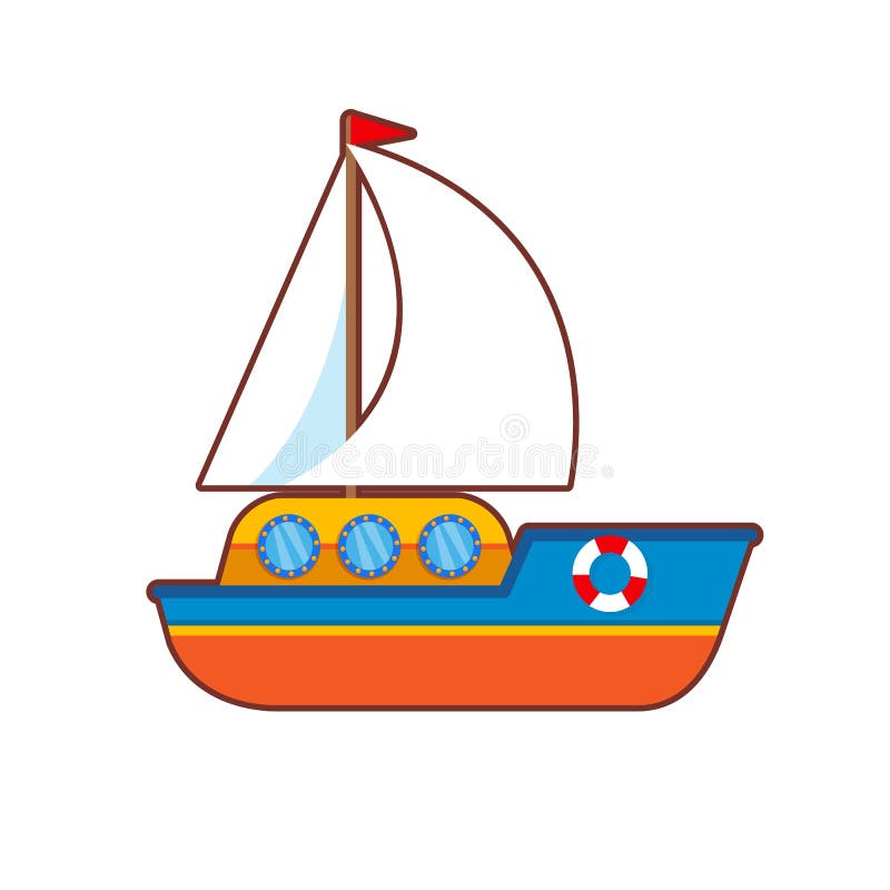 Cartoon Boat On White Background. A Toy Ship For Children. Colorful ...