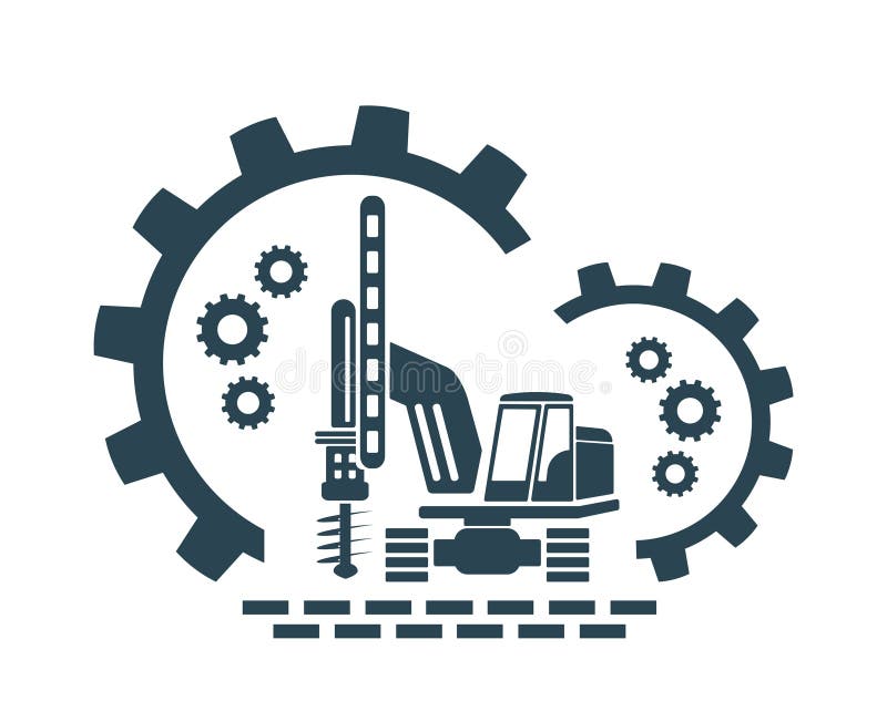 Vector Illustration, Tractor and Drilling Rig Logo. Construction ...