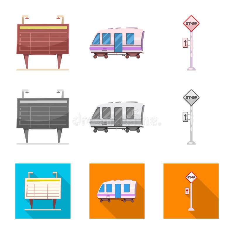 Vector Design of Train and Station Sign. Set of Train and Ticket Vector ...