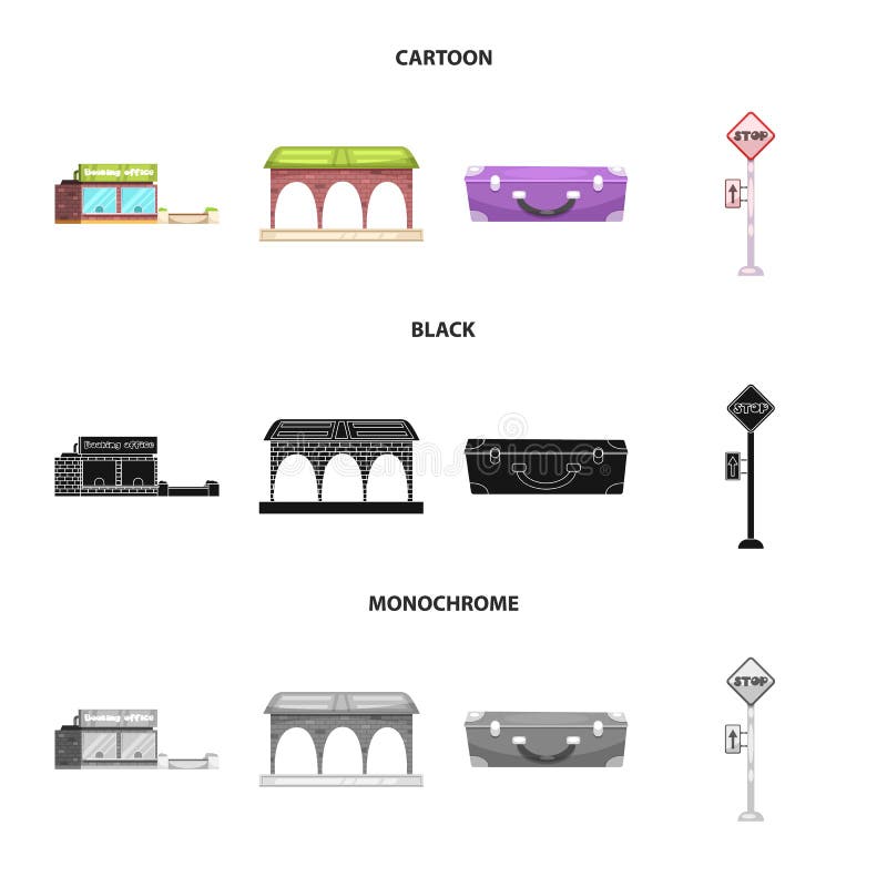 Vector Design of Train and Station Sign. Set of Train and Ticket Stock ...