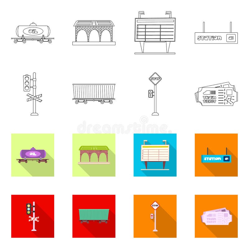Vector Design of Train and Station Sign. Set of Train and Ticket Stock ...