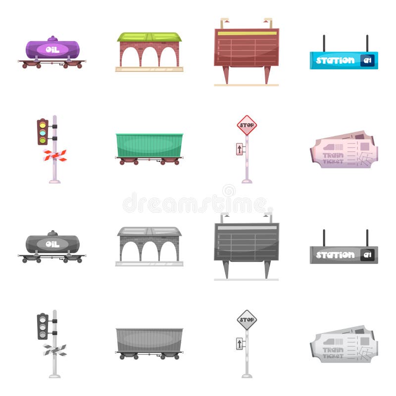 Vector Design of Train and Station Sign. Collection of Train and Ticket ...