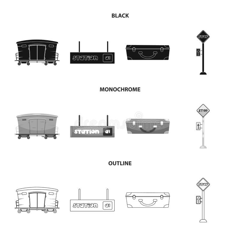 Vector Design of Train and Station Sign. Collection of Train and Ticket ...