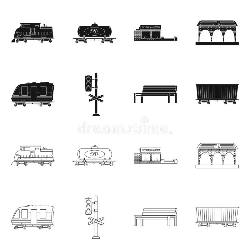Vector Design of Train and Station Symbol. Collection of Train and ...