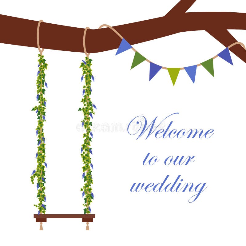 Vector Illustration with Tree Branch and Swing Stock Vector ...