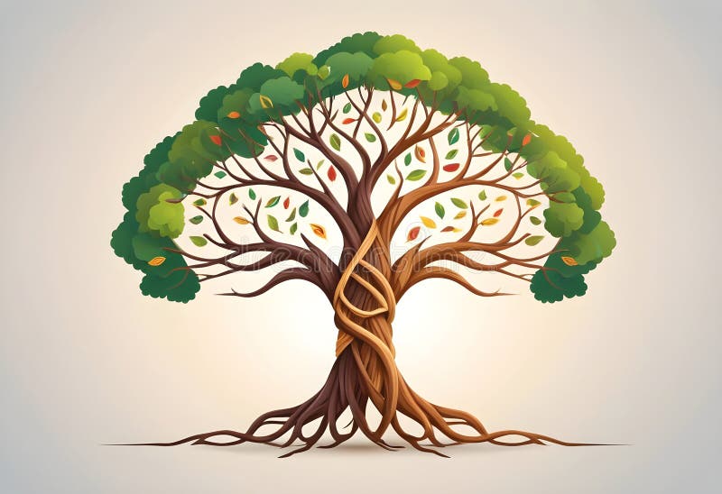 A Vector Illustration of a Tree with Colorful Leaves, Branches, and ...