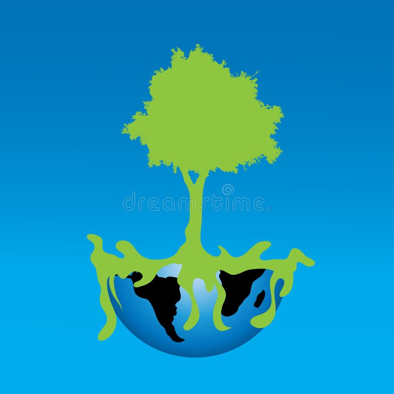 Vector Illustration of Tree Logo with World. Stock Illustration ...