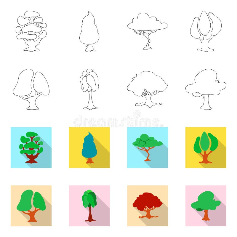 Vector Illustration of Tree and Nature Sign. Set of Tree and Crown ...