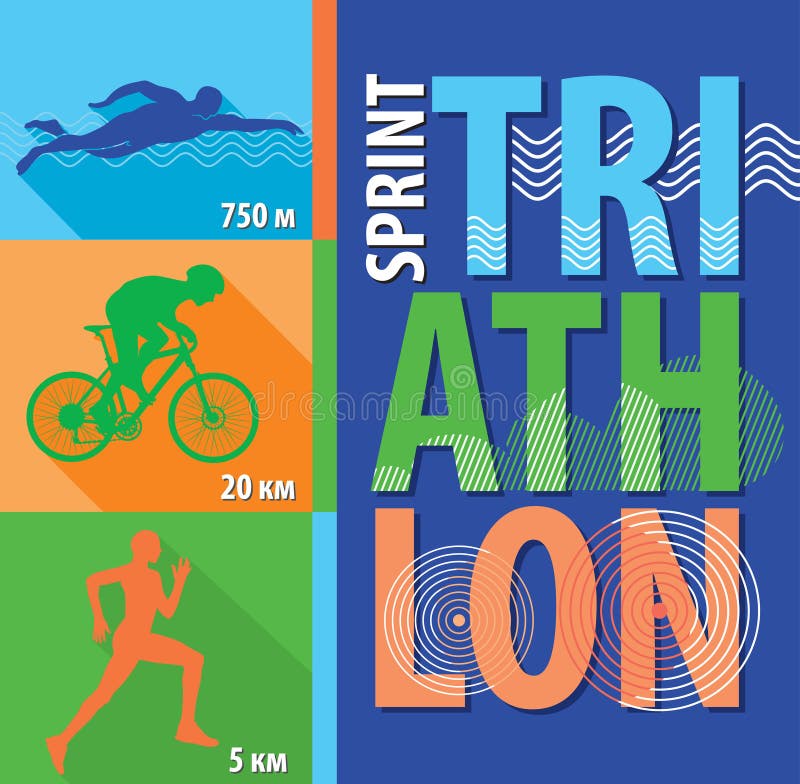 Vector Illustration Triathlon, Flat Design, Poster Sprint Triathlon ...