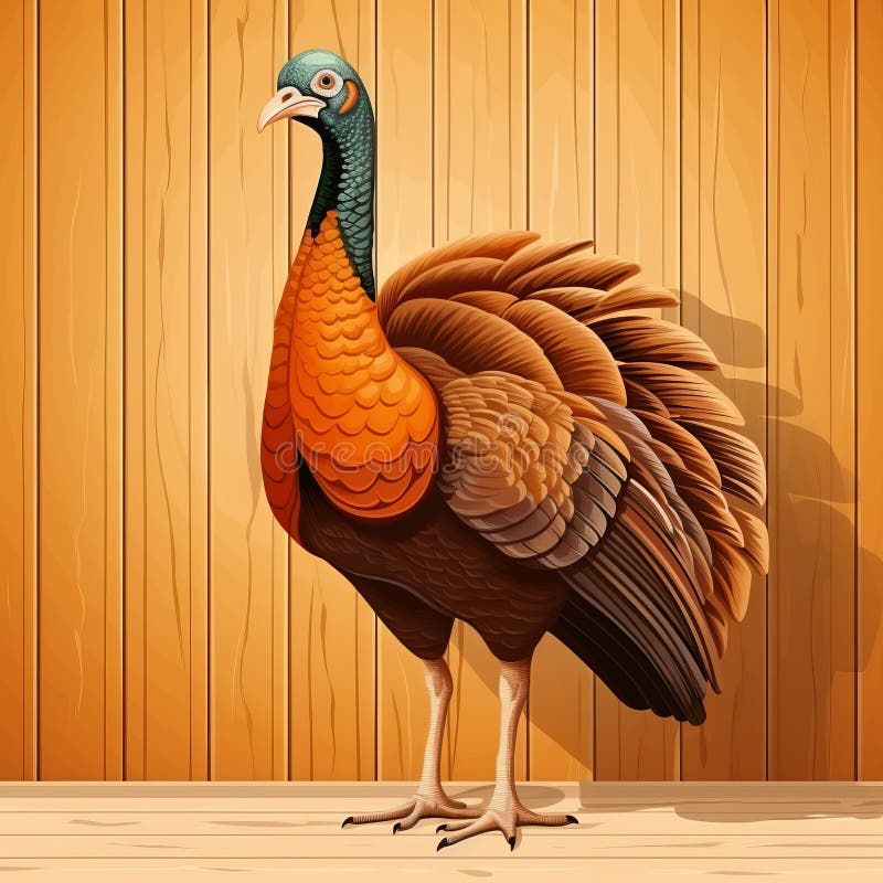 Vector Illustration of a Turkey Standing on a Wooden Background Stock ...
