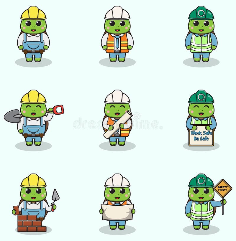 Turtle Construction, Builder, Electrician, Welder and Handymen Cartoon ...