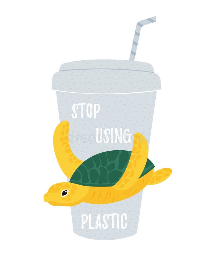 Vector Illustration with Turtle and Disposable Cup Stock Vector ...