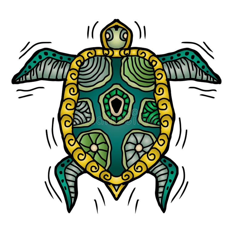Vector Illustration of a Turtle in Doodle Style on a White Background ...