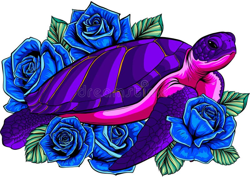 Vector Illustration of Turtle with Roses on White Background Stock ...