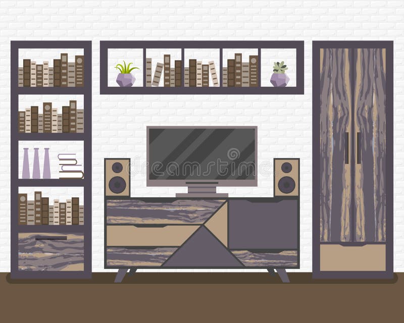 Vector Illustration with TV Console Stock Vector - Illustration of ...