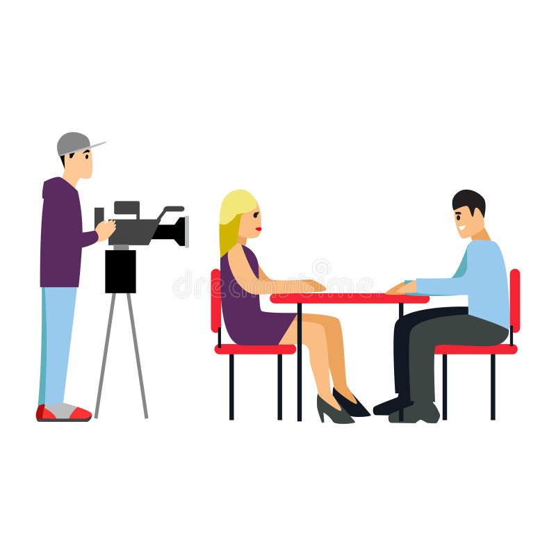 Vector Illustration Tv Journalist Taking Interview in Front Camera ...
