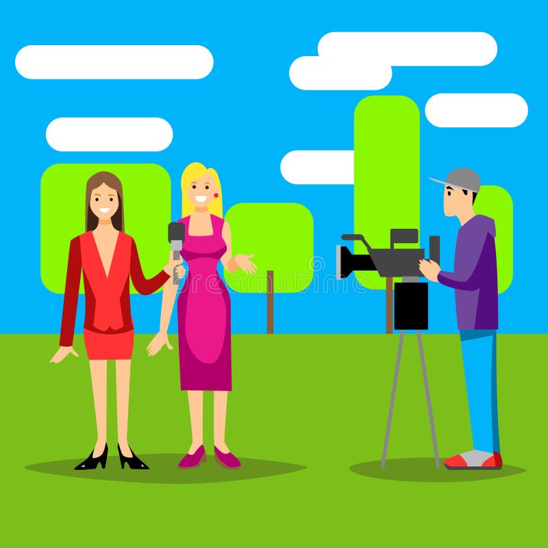 Vector Illustration Tv Journalist Taking Interview in Front Camera ...