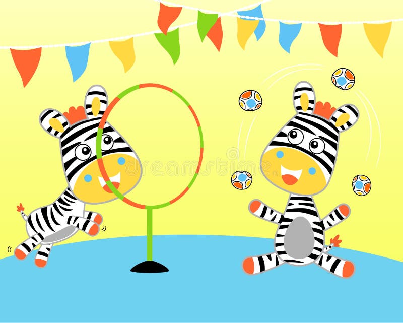 Vector Illustration with Twin Zebra Cartoon in Circus Show Stock Vector ...