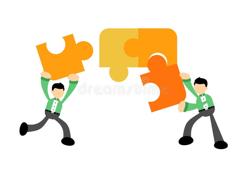 Vector Illustration Two Businessman Teamwork Puzzle Solution Flat ...