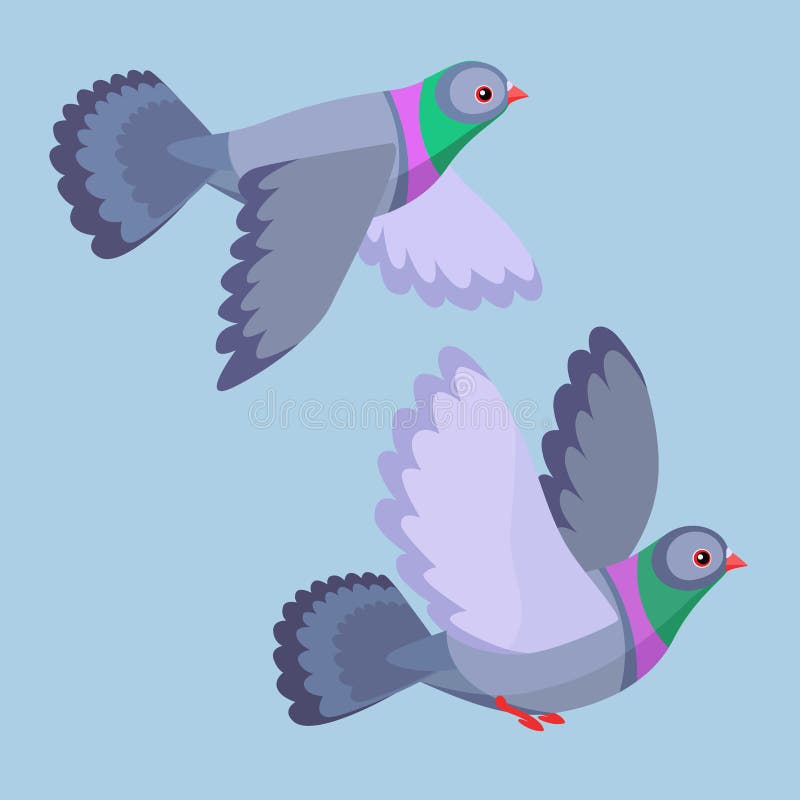 Vector Illustration of Two Pigeons Flying Stock Vector - Illustration ...