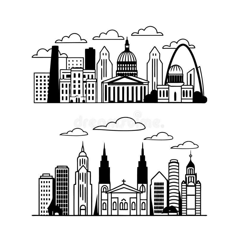 Vector Illustration of Two City Skylines Stock Vector - Illustration of ...