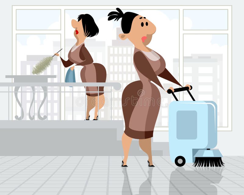 Two cleaners in the room stock vector. Illustration of cartoon - 113153813