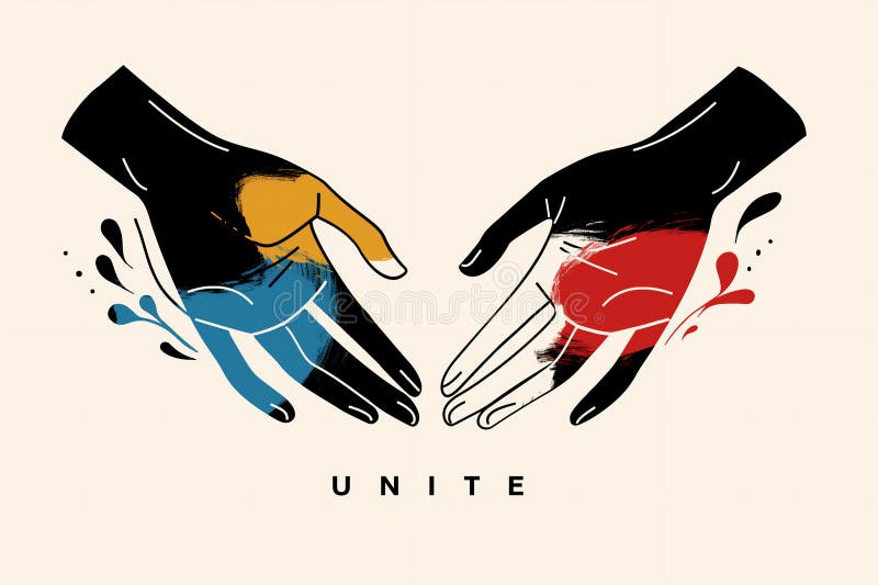Vector Illustration of Two Colourful Hands and Text Unite on Beige ...