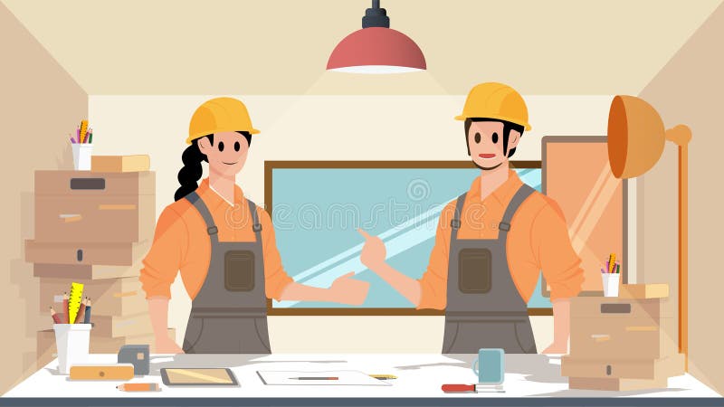 Construction Teamwork: Project Planning in Office Vector Illustration ...