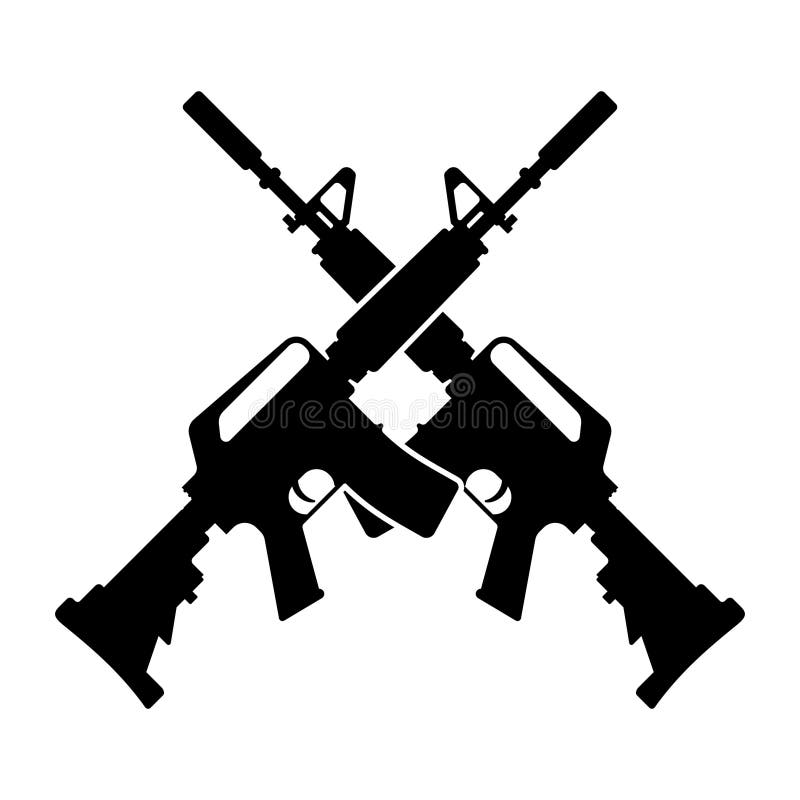 Vector Illustration of Two Crossed Assault Rifles Stock Vector ...