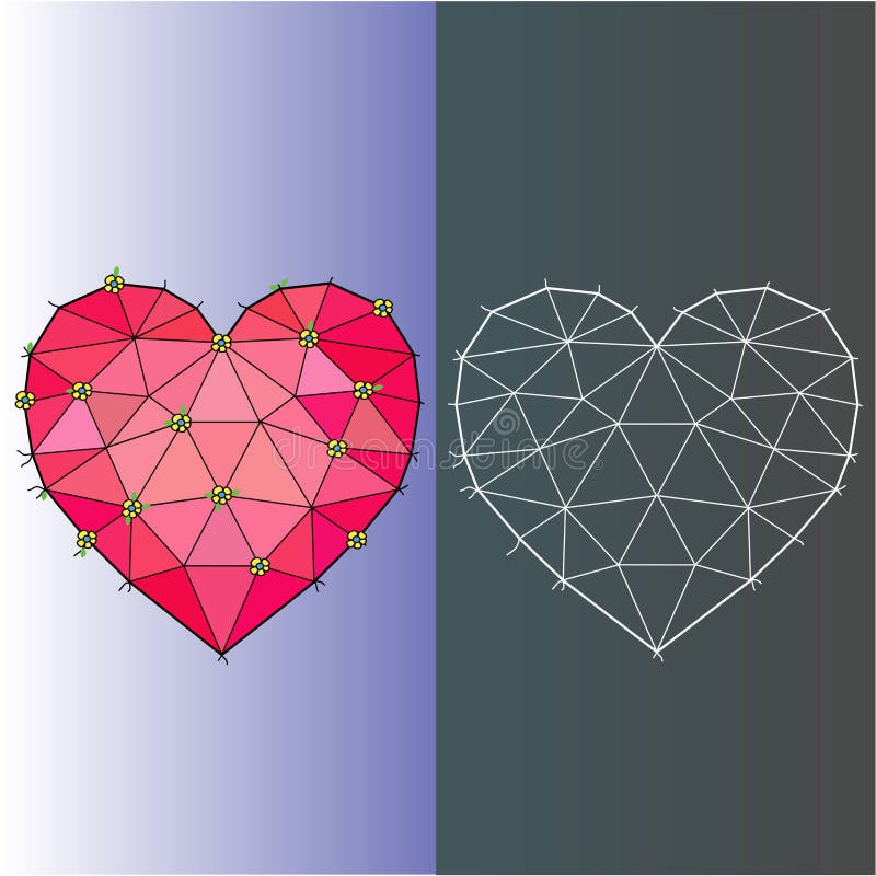 Vector Illustration of Two Different Hearts. Colored and Monochrome ...