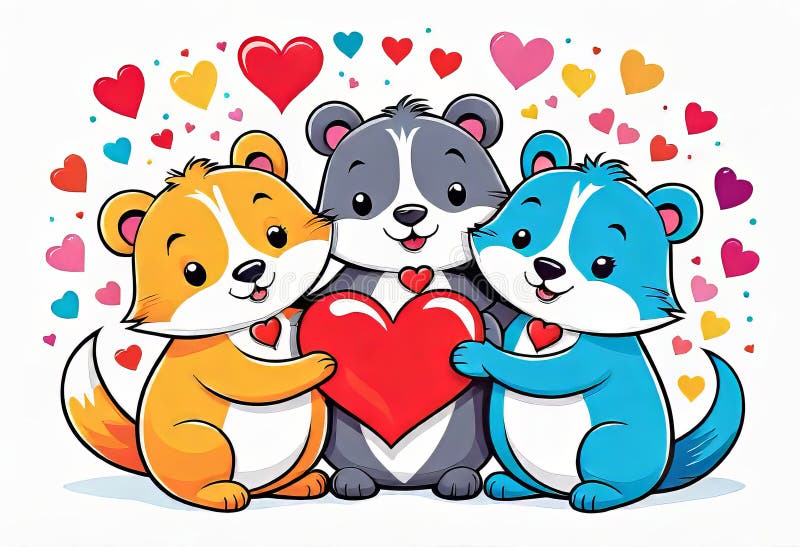 Vector Illustration, Two Funny Hugging Animals Surrounded by Hearts and ...