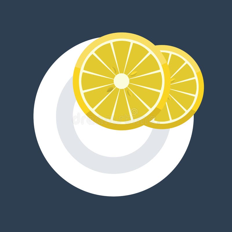 Vector Illustration of Two Lemon Wedges Slice on Plate. Stock Vector ...