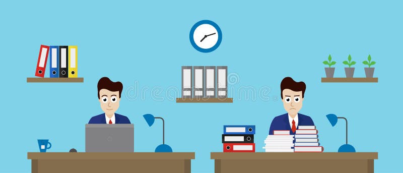 Vector Illustration of Two Office Workers in One Office with Different ...