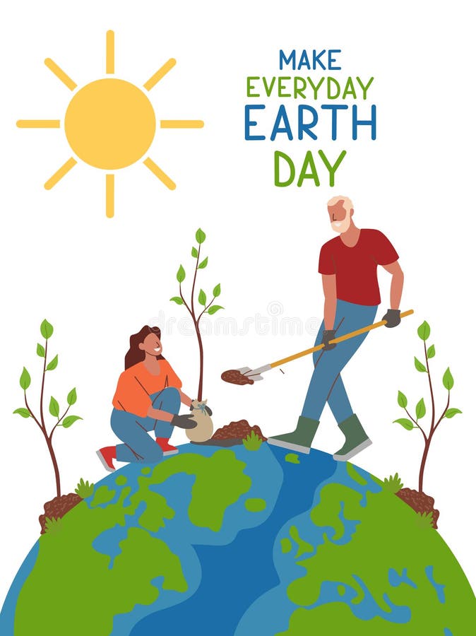 Vector Illustration of Two People Planting Trees on a Globe ...