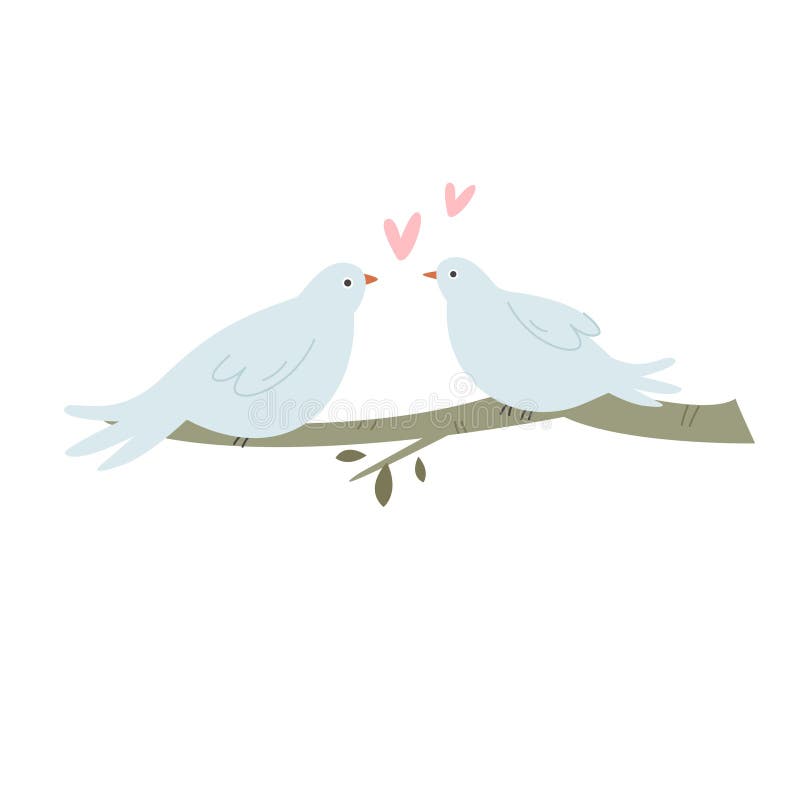 Vector Illustration of Two Pigeons Sitting on the Branch Stock Vector ...
