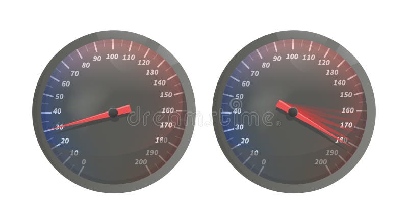 Speedometers Isolated on White. High and Low Speed. Measuring ...